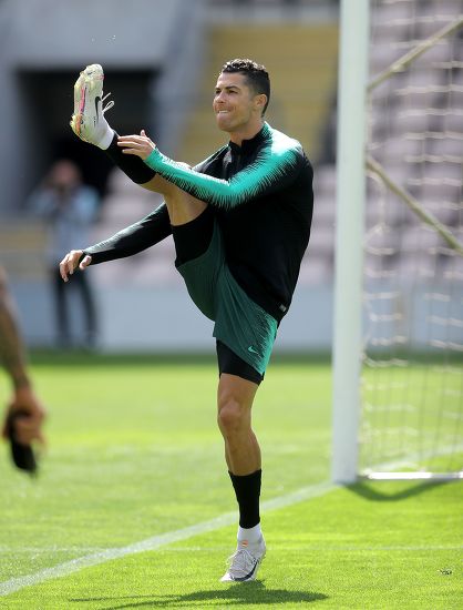 Cristiano Ronaldo Portugal Stretches During Training Editorial Stock ...