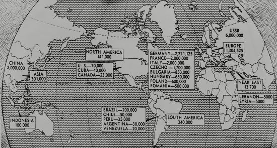 1947 World Map Showing Population Communist Editorial Stock Photo ...