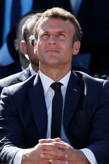 French President Emmanuel Macron Watches Demonstration Editorial Stock ...