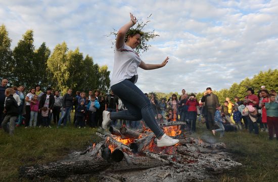 Belarusian Woman Jumps Over Bonfire During Editorial Stock Photo ...