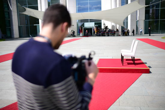 Cameraman Films Chairs Standing On Platform Editorial Stock Photo ...