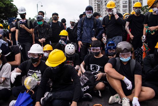 Protesters Wearing Helmets Masks Protect Themselves Editorial Stock ...