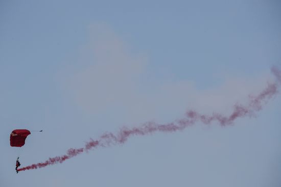 Red Lion Parachutist Seen Descending During Editorial Stock Photo ...