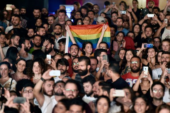 Concertgoer Holds Rainbow Flag Show Support Editorial Stock Photo ...