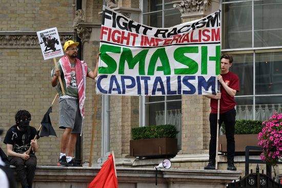 Anti Fascism Protesters Hold Banner During Editorial Stock Photo ...