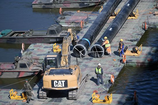 Polish Workers Build Temporary Sewage Pipeline Editorial Stock Photo ...