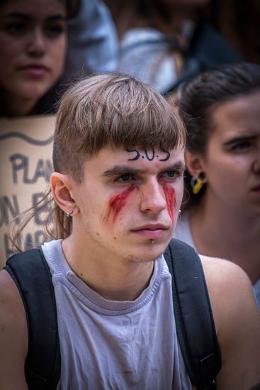 Protester Red Makeup On His Eyes Editorial Stock Photo - Stock Image ...
