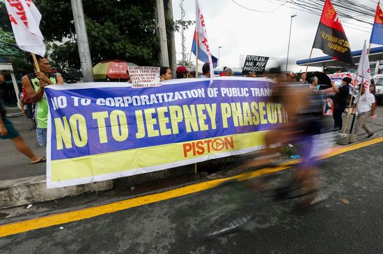 Members Jeepney Union Hold Banner During Editorial Stock Photo - Stock ...