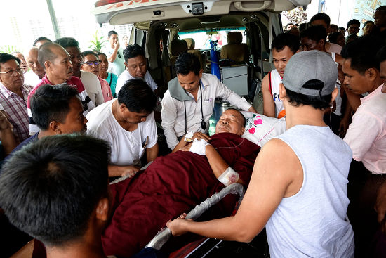Injured Monk Carried Inside Sittwe Hospital Editorial Stock Photo ...