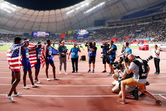 Us Relay Team Celebrates After Winning Editorial Stock Photo - Stock ...
