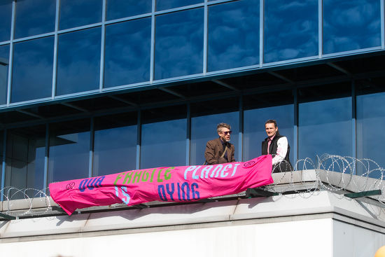 Two Activists Unfurl Banner Above Entrnace Editorial Stock Photo ...