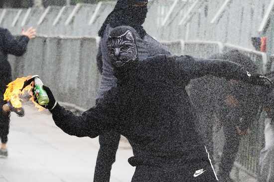 Hooded Protester Prepares Launch Artisanal Explosive Editorial Stock ...