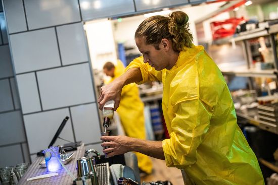Barman Wearing Biohazard Suit Prepares Cocktail Editorial Stock Photo ...