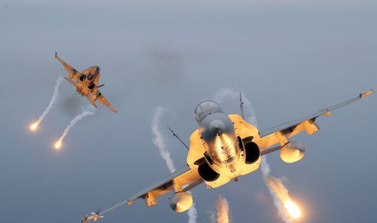 Two F18 Fighters Release Flares They Editorial Stock Photo - Stock ...