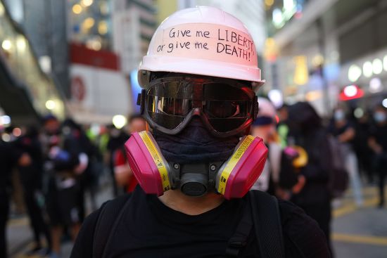 Protester Wearing Gas Mask Helmet Attends Editorial Stock Photo - Stock ...