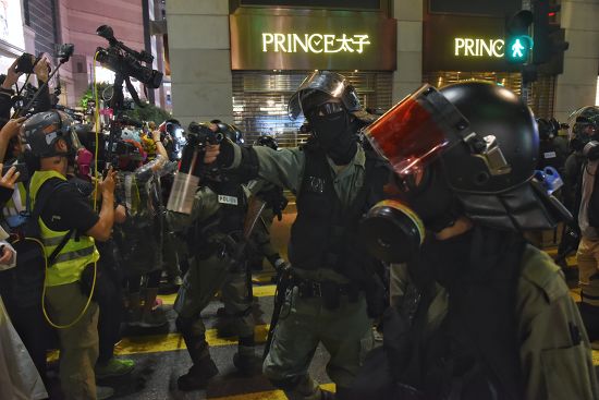 Riot Policeman Aims Pepper Spray Towards Editorial Stock Photo - Stock ...