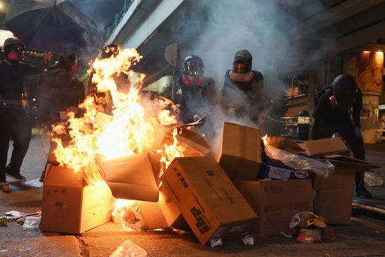 Protesters Set Boxes On Fire During Editorial Stock Photo - Stock Image ...