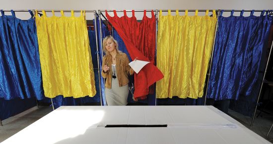 Romanian Woman Exits Voting Booth Cast Editorial Stock Photo - Stock ...
