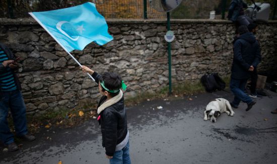Uyghur Boy Waves East Turkestan Flag Editorial Stock Photo - Stock ...