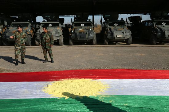 Kurdish Peshmerga Soldiers Prepare Kurdish Flag Editorial Stock Photo ...