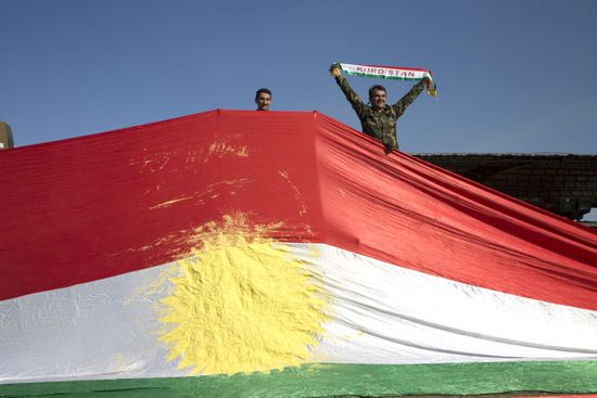 Kurdish Peshmerga Soldiers Show Kurdish Flag Editorial Stock Photo ...