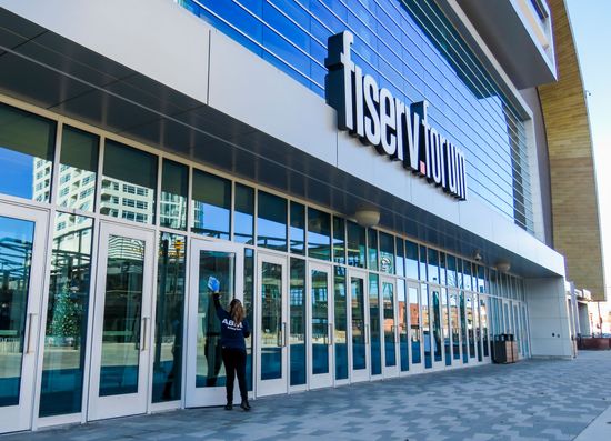 Woman Cleans Glass Doors Fiserv Forum Editorial Stock Photo - Stock ...