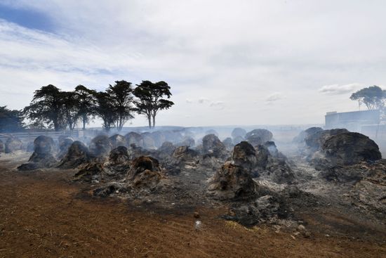 Smoke Rises Burning Hay Bales On Editorial Stock Photo - Stock Image ...