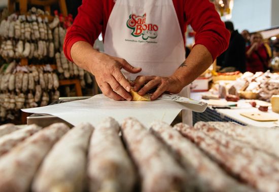 Man Labs Piece Cheese Hall Italy Editorial Stock Photo - Stock Image ...