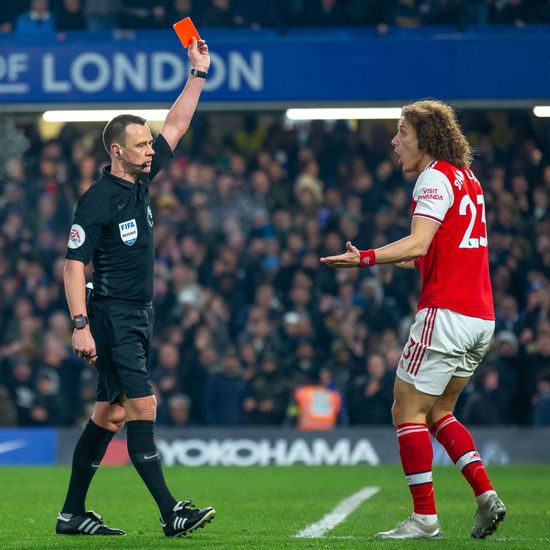 Referee Stuart Atwell Gives David Luiz Editorial Stock Photo - Stock ...