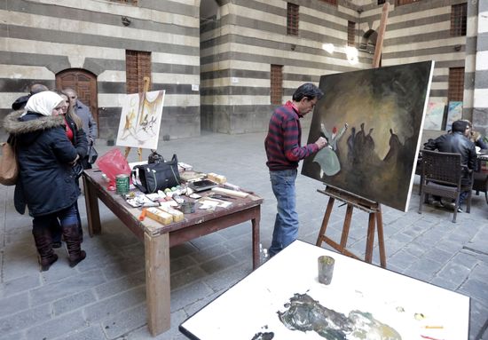 Syrian Artists Draw Live Performance Syrian Editorial Stock Photo ...