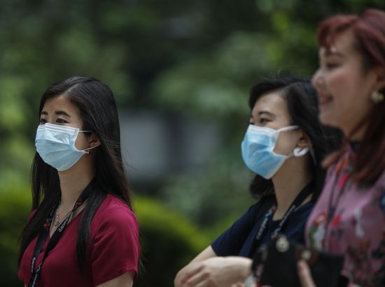 Two Women Wear Protective Masks Singapore Editorial Stock Photo - Stock ...