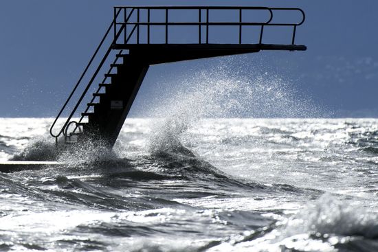 Waves Hit Diving Board On Shore Editorial Stock Photo - Stock Image ...