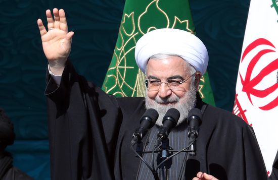 Iranian President Hassan Rouhani Waves Crowd Editorial Stock Photo ...