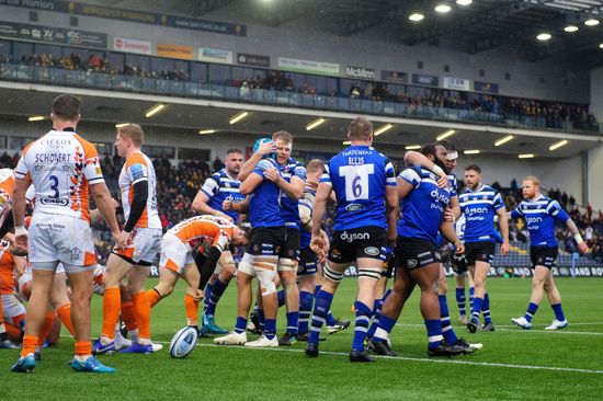 Bath Rugby Players Celebrate Try Teamate Editorial Stock Photo - Stock ...