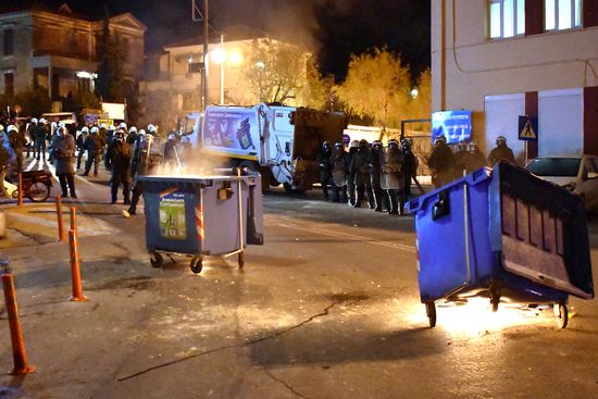 Garbage Bins On Fire During Clashes Editorial Stock Photo - Stock Image ...