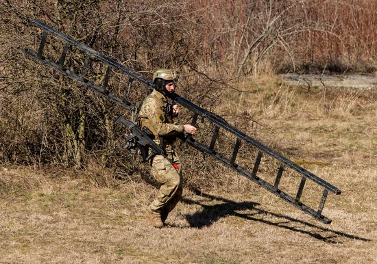 Soldier Carries Ladder During Hawk Strike Editorial Stock Photo - Stock ...