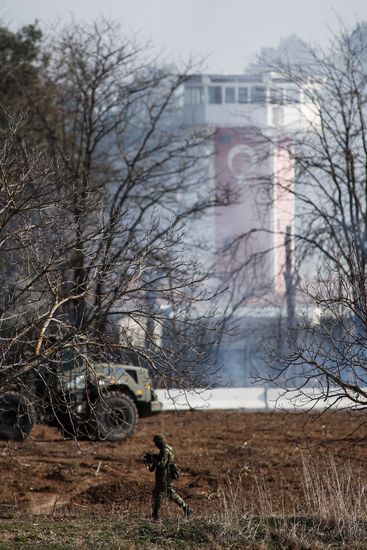 Greek Soldier Patrols Front Turkish Outpost Editorial Stock Photo ...