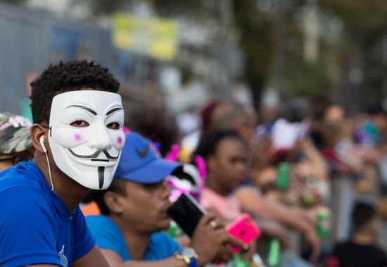 Spectator Wears Guy Fawkes Mask While Editorial Stock Photo - Stock ...