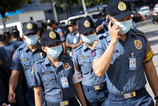 Police Officers Wear Masks During Gathering Editorial Stock Photo ...