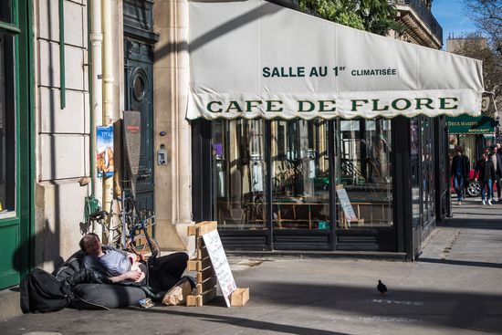 Homeless Man Seats By Famous Cafe Editorial Stock Photo - Stock Image ...