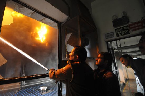 Firefighter Douse Fire Plastic Goods Manufacturing Editorial Stock ...