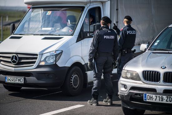 Austrian Police Officers Check Vehicles Austrianhungarian Editorial ...