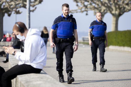 Swiss Police Officers Patrol Along Geneva Editorial Stock Photo - Stock ...