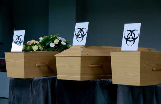 Coffins Covid19 Victims Marked Biohazard Warning Editorial Stock Photo ...
