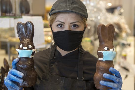 Pastry Chef Shows Chocolate Easter Bunnies Editorial Stock Photo ...