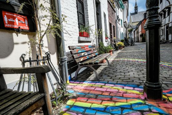 Colourful Rainbows Painted On Cobbles Front Editorial Stock Photo ...