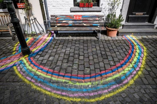 Colourful Rainbows Painted On Cobbles Front Editorial Stock Photo ...