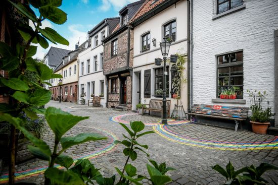 Colourful Rainbows Painted On Cobbles Front Editorial Stock Photo ...