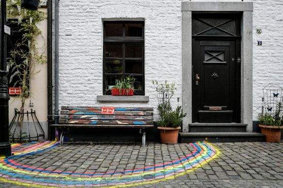 Colourful Rainbows Painted On Cobbles Front Editorial Stock Photo ...