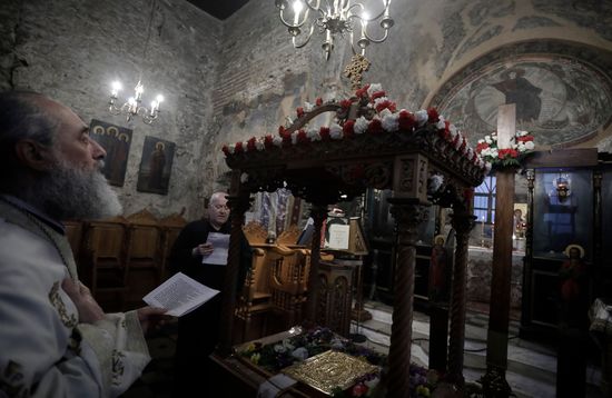 Greek Orthodox Priest Chants During Good Editorial Stock Photo - Stock ...
